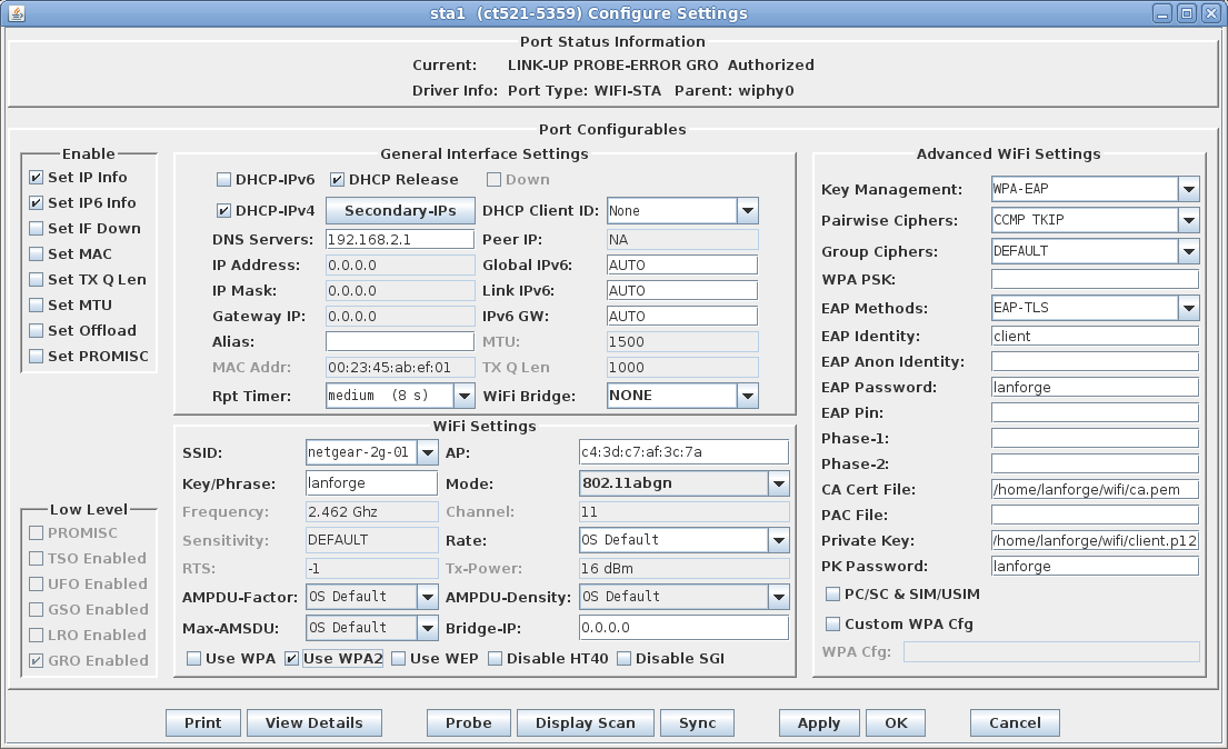 Configuring LANforge WiFIRE with RADIUS